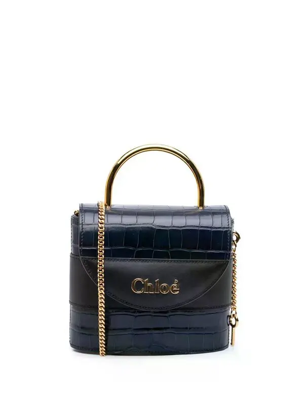 Chloé 2020 Croc Embossed Leather Aby Lock Satchel - Blue