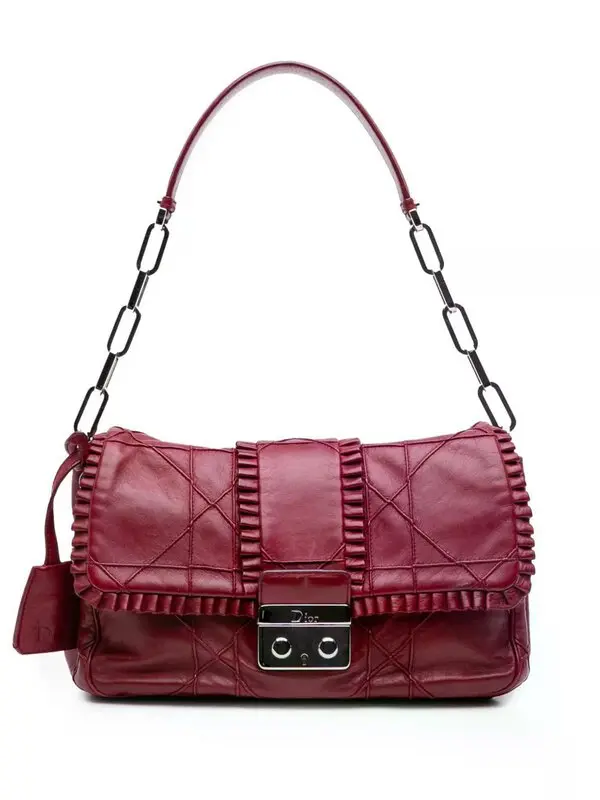 Dior 2009 Lambskin Cannage New Lock Ruffle Flap Shoulder Bag - Red