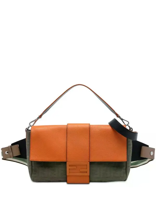 Fendi 2010-2025 Large Zucca Canvas And Leather Convertible Belt Baguette Satchel - Brown
