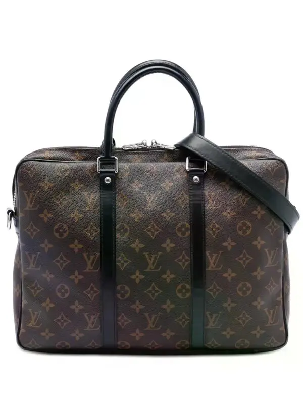 LOUIS VUITTON 2016 Monogram Macassar Porte Documents Voyage Business Bag - Black