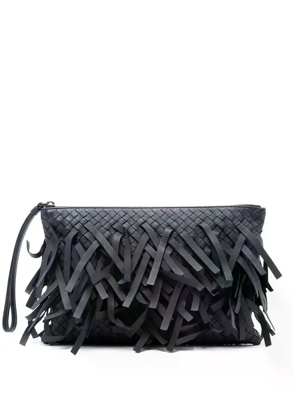 Bottega Veneta 2012-2026 Nappa Intrecciato Palio Fringe Clutch Bag - Grey