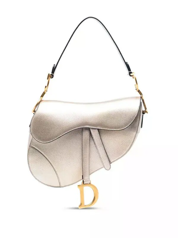 Dior 2019 Metallic Grained Calfskin Saddle Bag Shoulder Bag - Gold