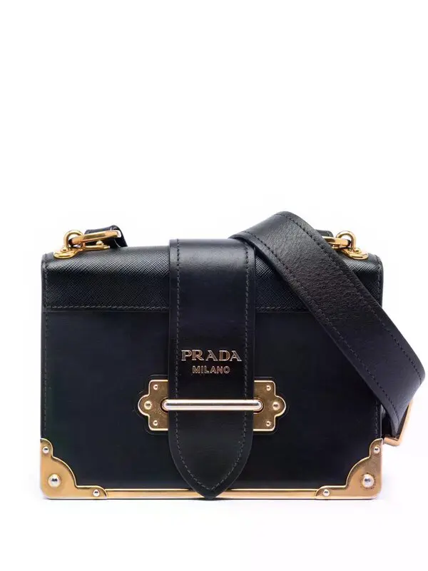 Prada 2000-2025 Saffiano Trimmed City Calf Cahier Crossbody Bag - Black