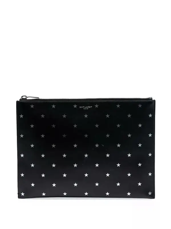 Saint Laurent 2019 Leather Star Clutch Bag - Black