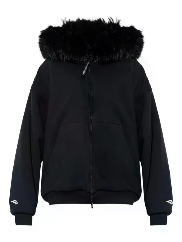 Balenciaga Faux-fur Trim Hoodie - Black