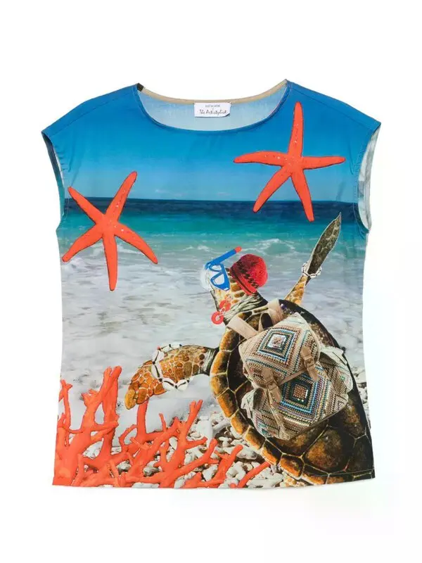 THE ARTISTYLIST Starfish Turtle-print Blouse - Blue