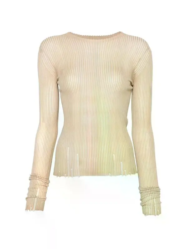 UMA WANG Ribbed Frayed Top - Neutrals