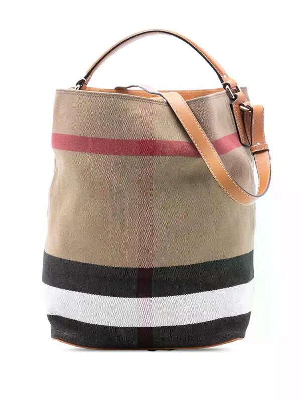 Burberry 2000-2017 Medium Mega Check Canvas Ashby Bucket Bag Satchel - Brown
