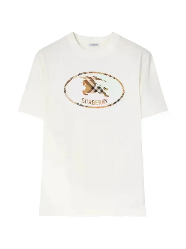 Burberry Check Knight Stamp Cotton T-shirt - Neutrals