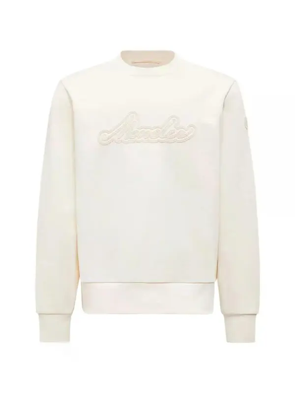Moncler Cursive Logo Cotton Sweatshirt - Neutrals
