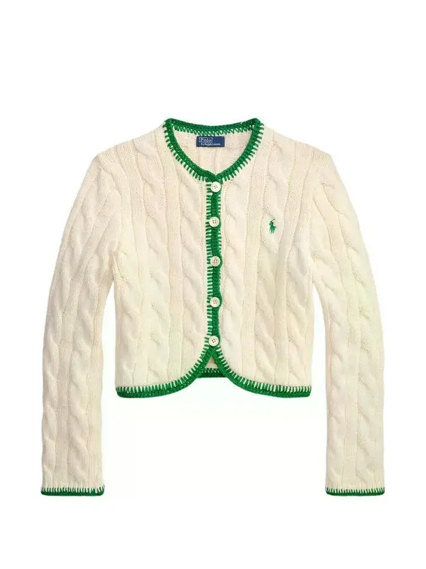 Polo Ralph Lauren Contrast-trim Cable-knit Cardigan - Neutrals
