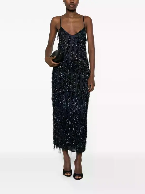 Stella McCartney Fringe V-neck Dress - Black