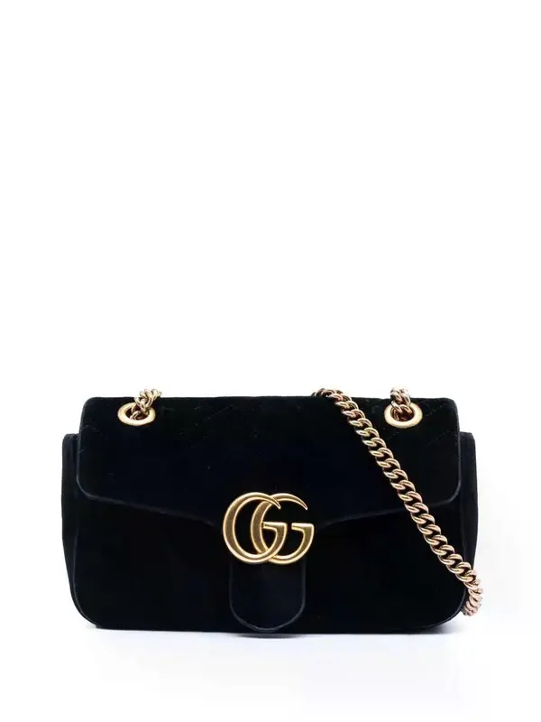 Gucci 2016-2025 Medium Gg Marmont Matelasse Velvet Shoulder Bag - Black