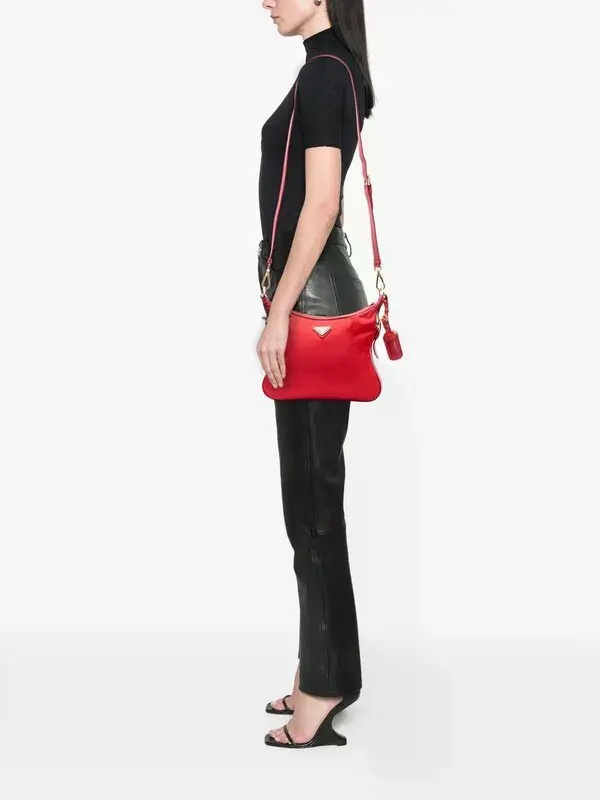Prada Saffiano Trimmed Tessuto Crossbody Bag - Red