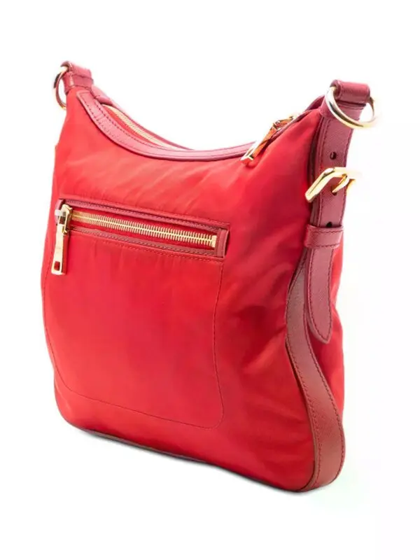 Prada Saffiano Trimmed Tessuto Crossbody Bag - Red
