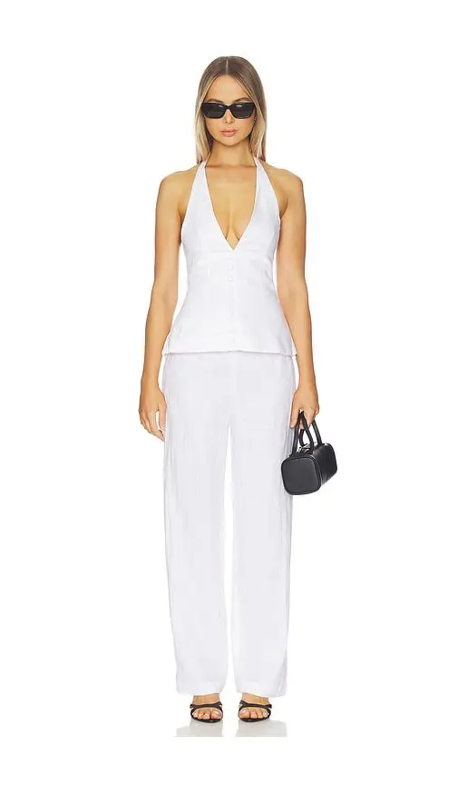 AEXAE Linen Halter Neck Top - White