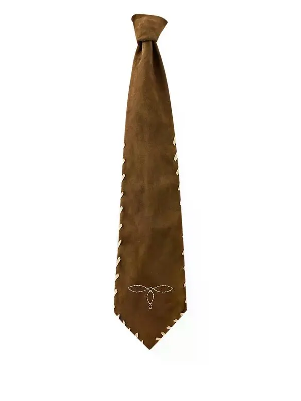 Ralph Lauren Embroidered Suede Tie - Brown