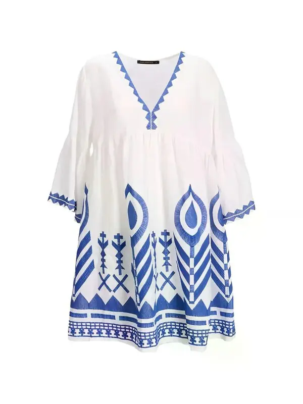 Greek Archaic Kori Feather Bell Sleeve Dress - White