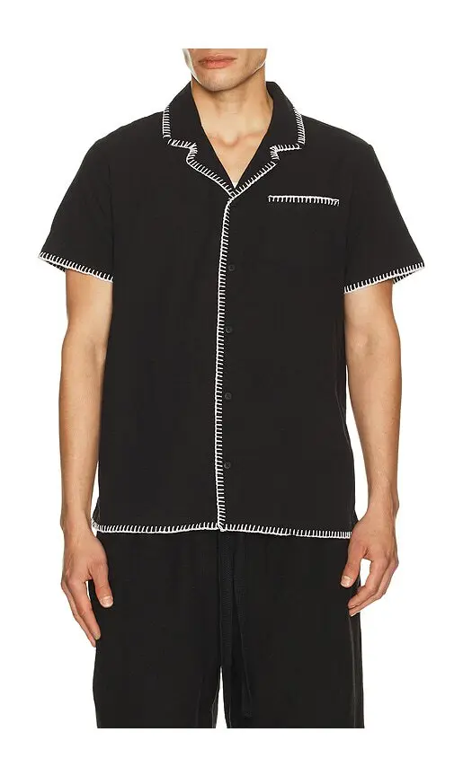 VINTAGE SUMMER Embroidered Camp Shirt In . Also - Black