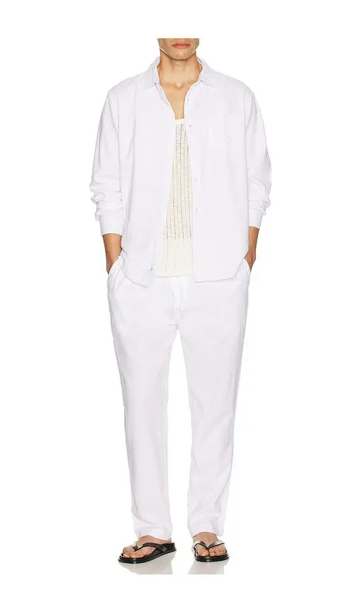 VINTAGE SUMMER Long Sleeve Linen Button Down Shirt In . Also