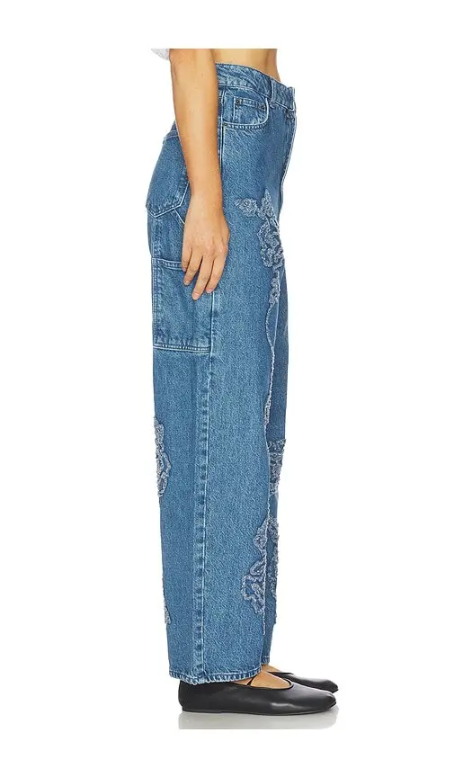 ROTATE BY BIRGER CHRISTENSEN Denim Boyfriend Jeans With Floral Embroidery