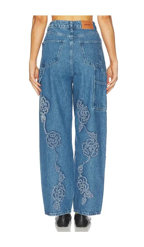 ROTATE BY BIRGER CHRISTENSEN Denim Boyfriend Jeans With Floral Embroidery