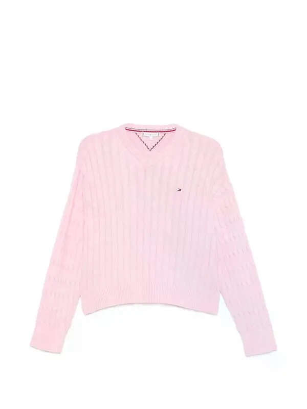 Tommy Hilfiger Cable-knit V-neck Sweater - Pink