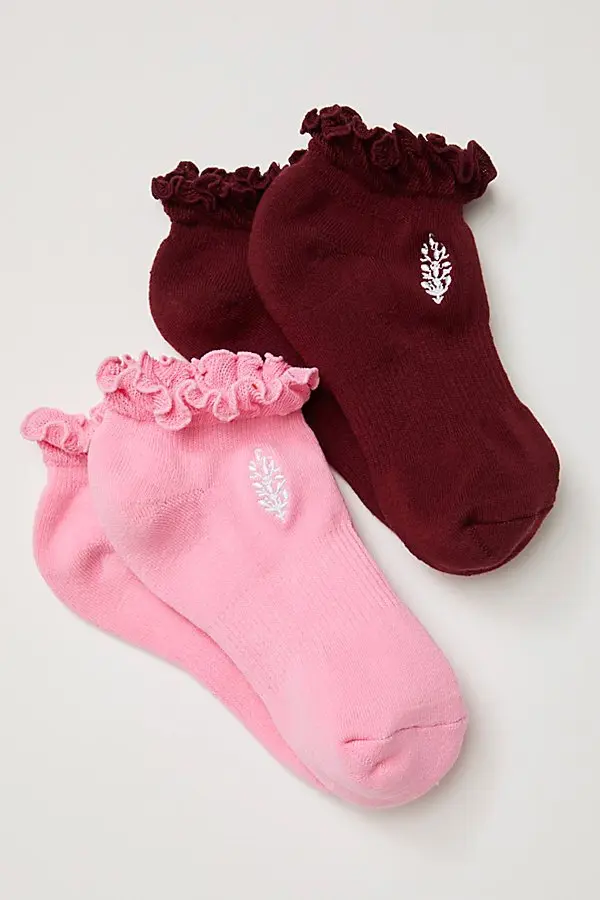 Free People Ruffle Sneaker Sock 2-pack - Berry Combo