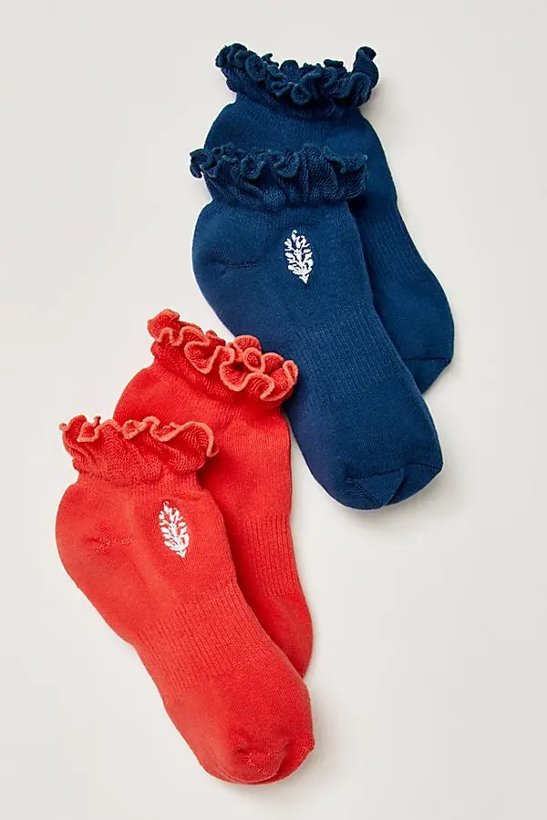 Free People Ruffle Sneaker Sock 2-pack - Blue/red Combo