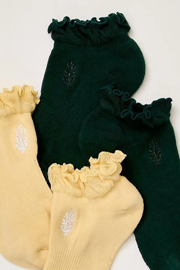 Free People Ruffle Sneaker Sock 2-pack - Evergreen/sunlit Combo