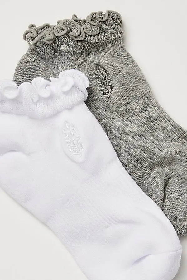 Free People Ruffle Sneaker Sock 2-pack - White/grey Combo