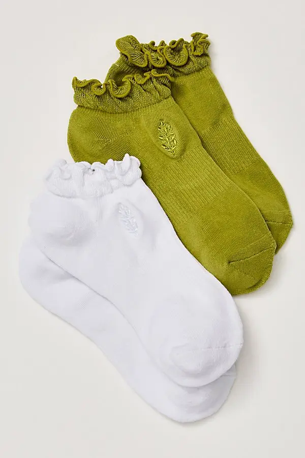 Free People Ruffle Sneaker Sock 2-pack - White/honeydew
