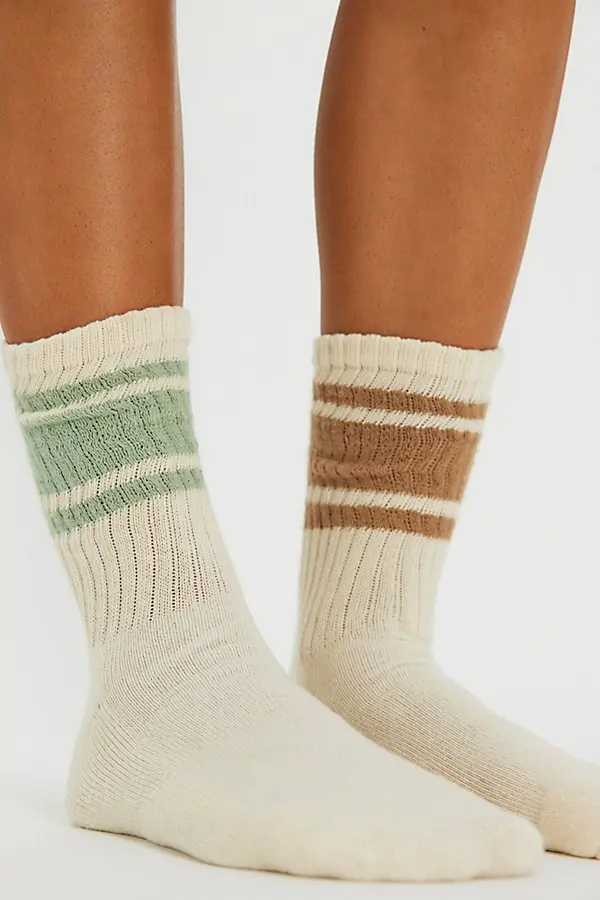 Free People Mono Stripe Crew 2 Pack Socks - Acorn/sage Pack