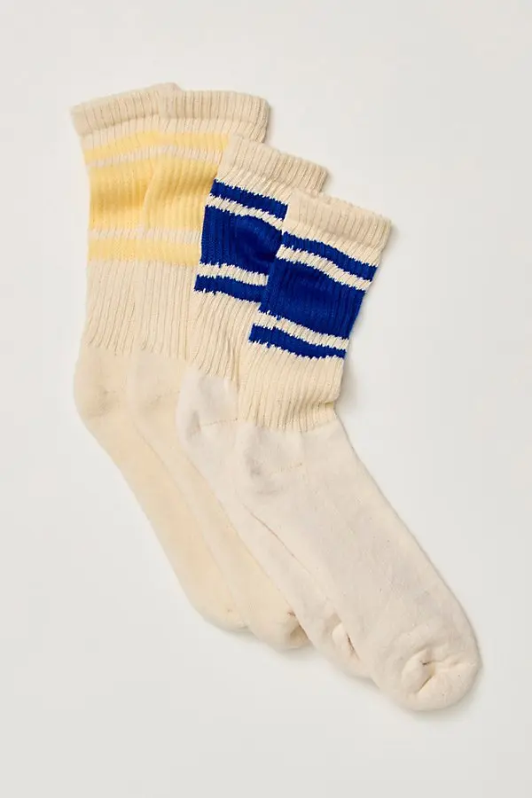 Free People Mono Stripe Crew 2 Pack Socks - Blue/butter Pack