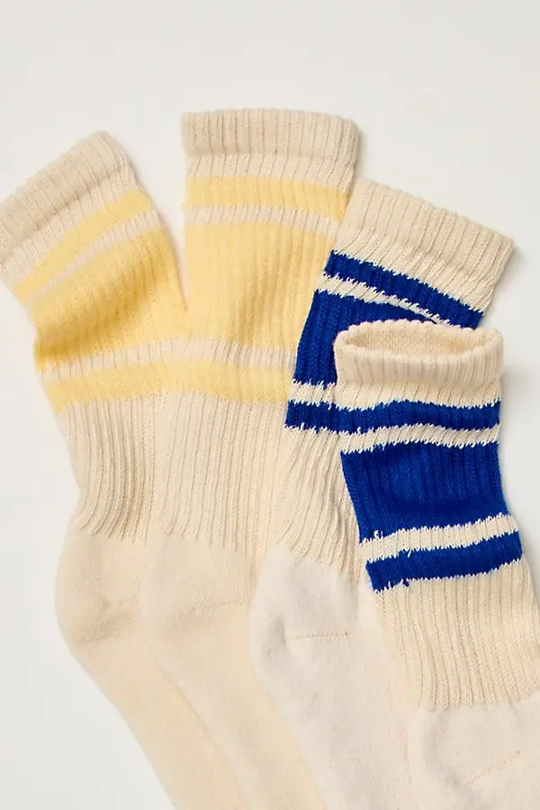 Free People Mono Stripe Crew 2-pack Socks - Blue/butter Pack