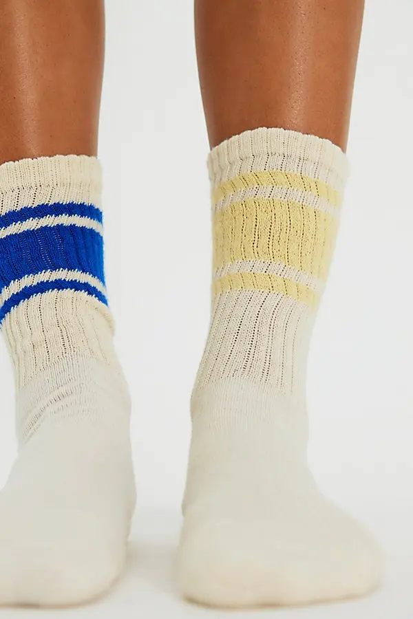 Free People Mono Stripe Crew 2 Pack Socks - Blue/butter Pack