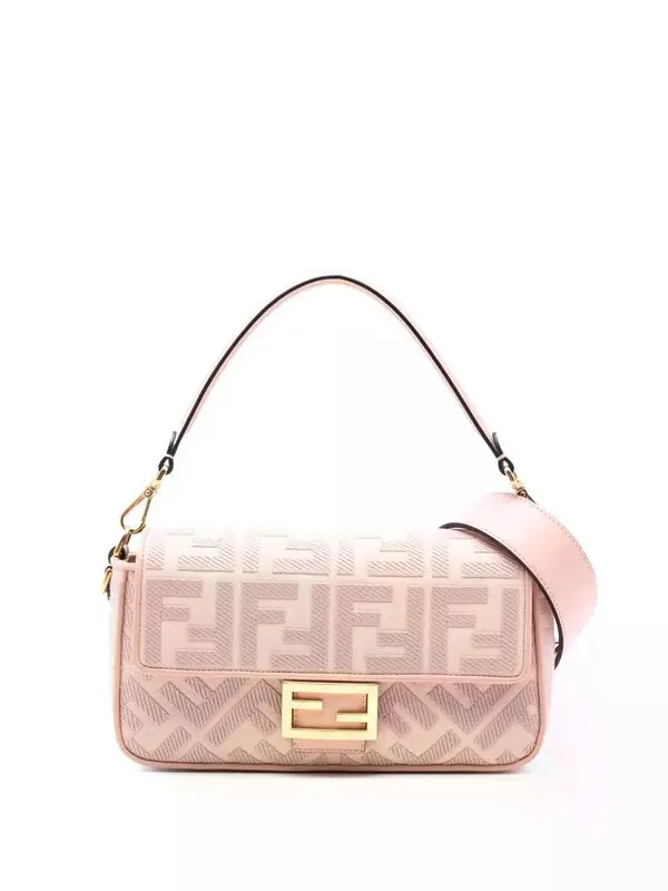 Fendi 2010-2025 Zucca Embroidered Canvas Baguette Satchel - Pink