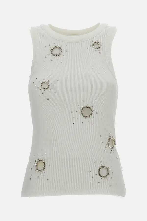 DES_PHEMMES Embellished Tank Top - White