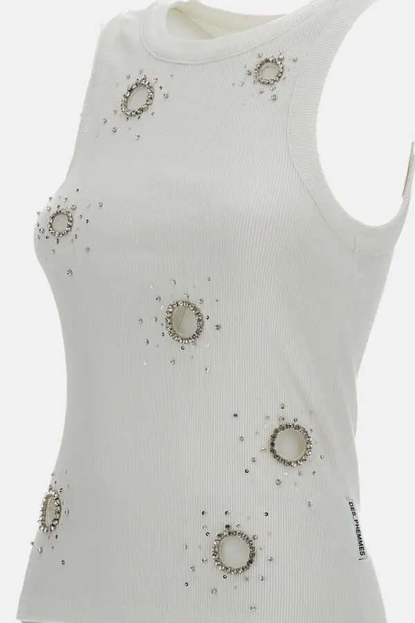 DES_PHEMMES Embellished Tank Top - White