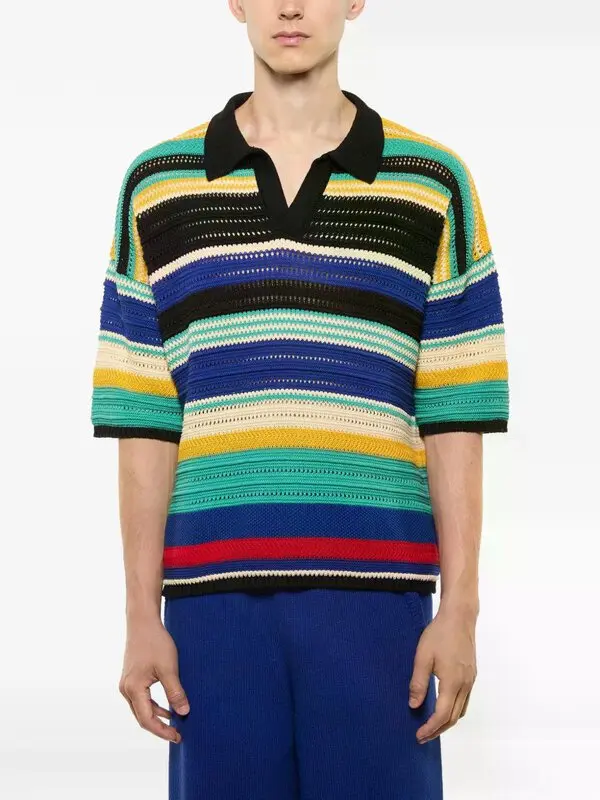 LANEUS Striped Knitted T-shirt - Black