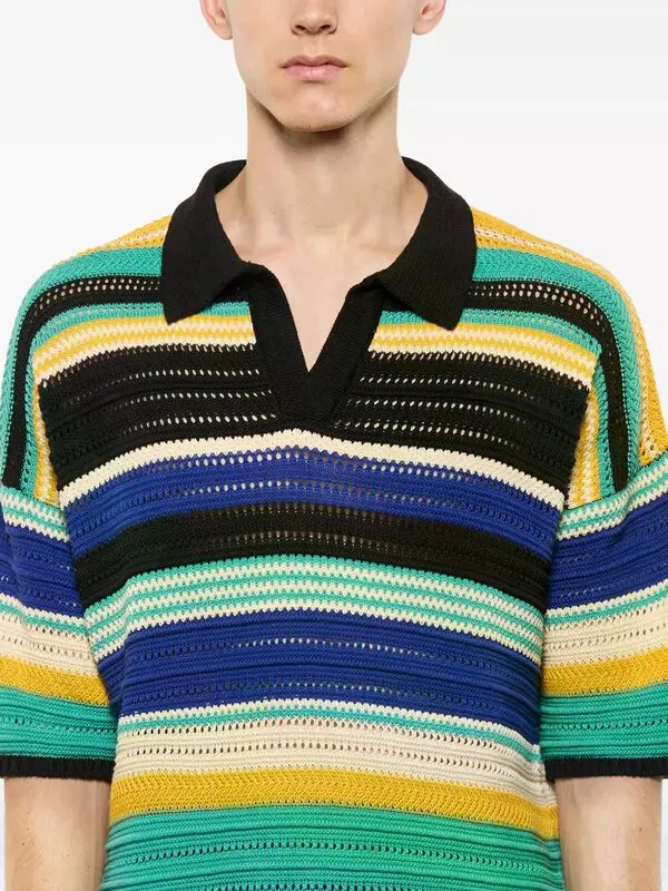 LANEUS Striped Knitted T-shirt - Black