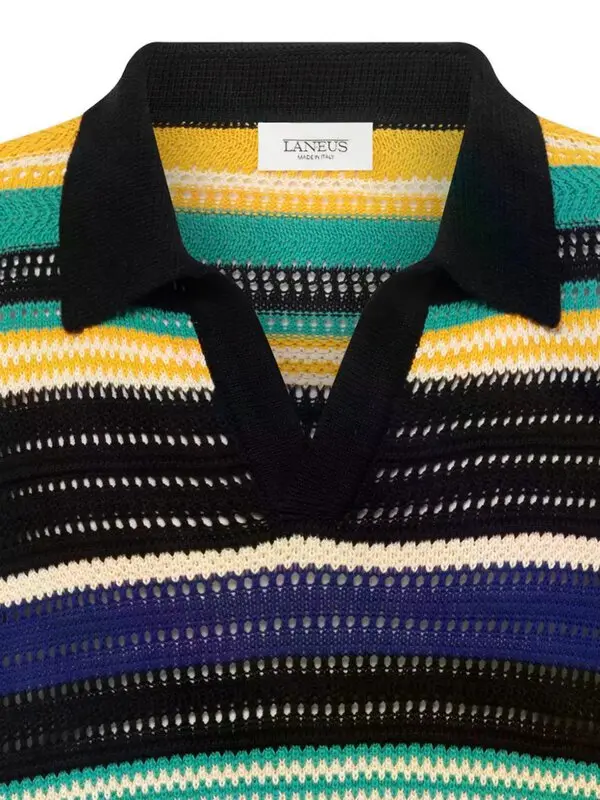LANEUS Striped Knitted T-shirt - Black