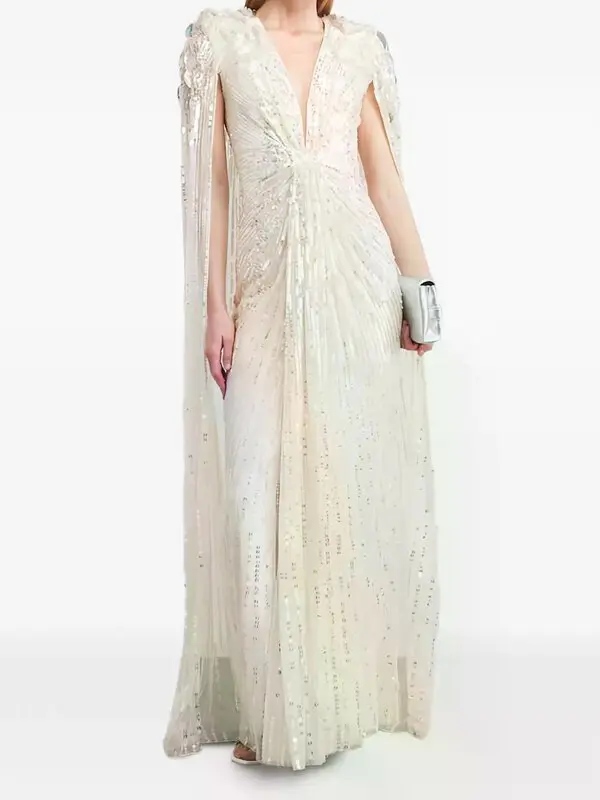 Jenny Packham Goldfinger V-neck Gown