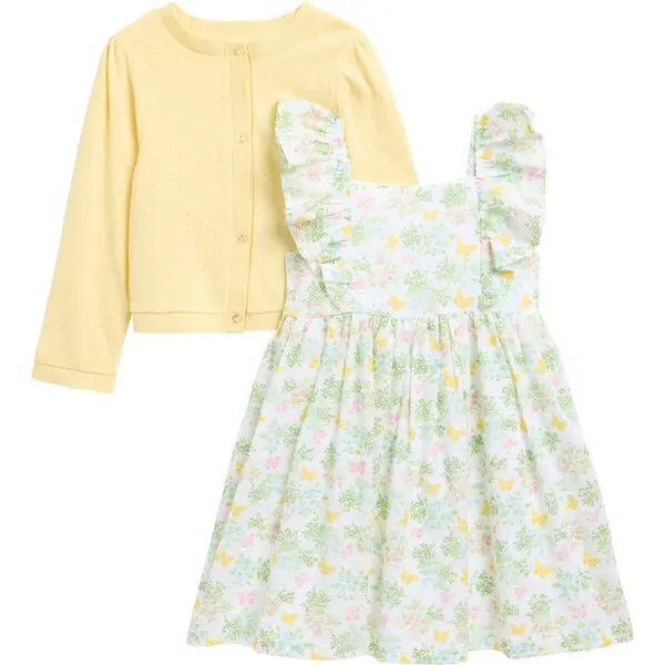 LITTLE ME Garden Party Dress & Cardigan Set - Yellow