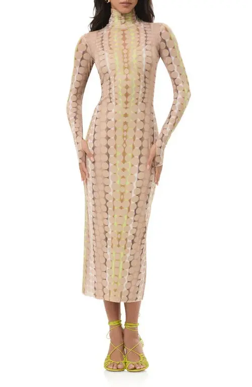 AFRM Shailene Turtleneck Long Sleeve Mesh Midi Dress - Tonal Dot
