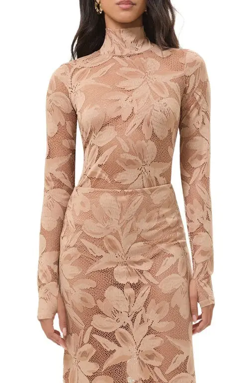 AFRM Zadie Sheer Floral Lace Turtleneck Top - Almond