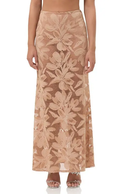 AFRM Tilly Sheer Floral Lace Maxi Skirt - Almond