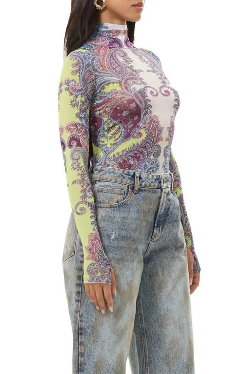 AFRM Zadie Turtleneck Printed Mesh Top - Citrus Paisley