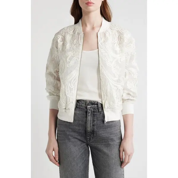 ALLSAINTS Jade Embroidered Bomber Jacket - White