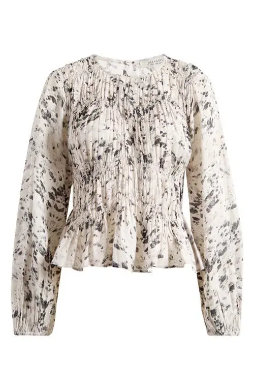 ALLSAINTS Melani Print Gathered Peplum Top - Canter Ecru White